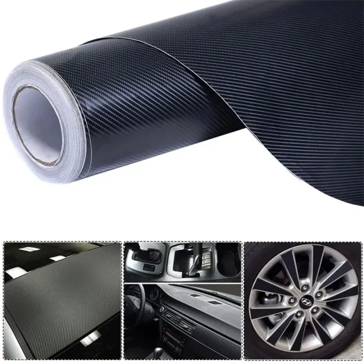 Black Carbon Fiber Vinyl Wrap Self Adhesive Car Vinyl Sticker DIY Easy ...