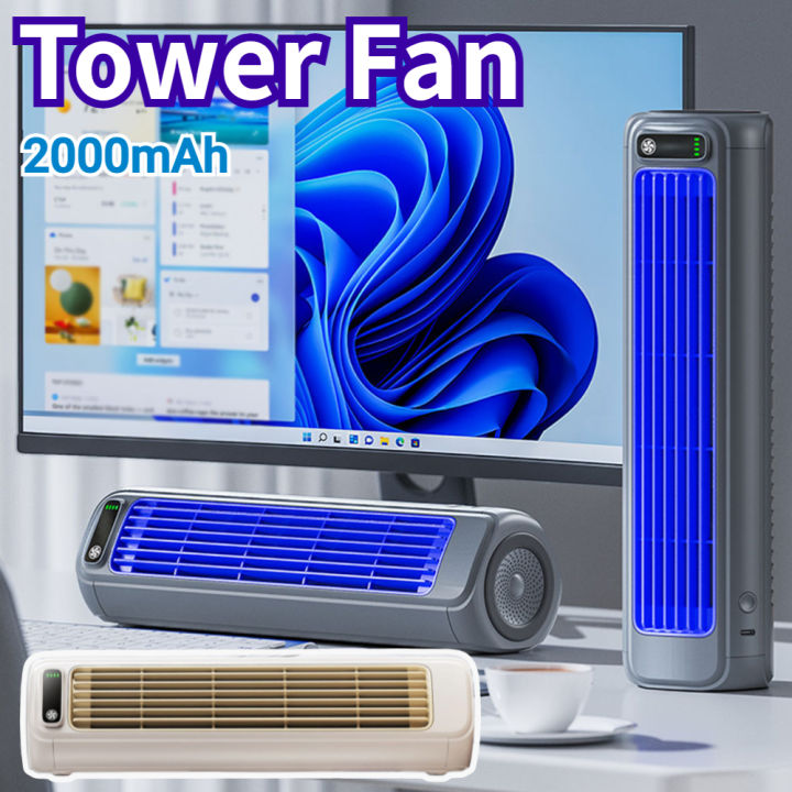 Standing Tower Fan 2000mAh USB Rechargeable Electric Fan 3 Speed Wall ...