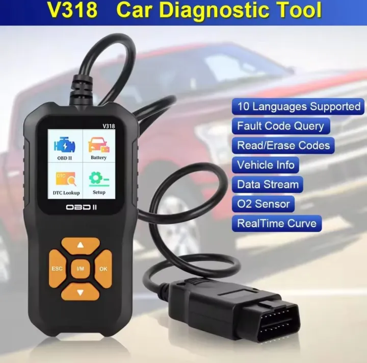 V318 OBD2 Scanner Car Fault Diagnostic Instrument Engine Reading Clear ...