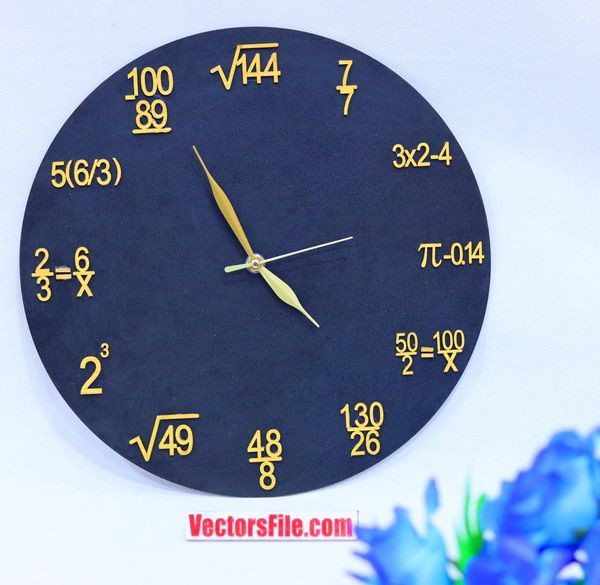Laser Cut Wooden Math Wall Clock with Mathematical Expressions DXF and ...