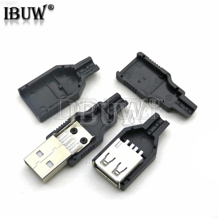 10pcs Type A Male Female USB 4 Pin Plug Socket Connector With Black ...
