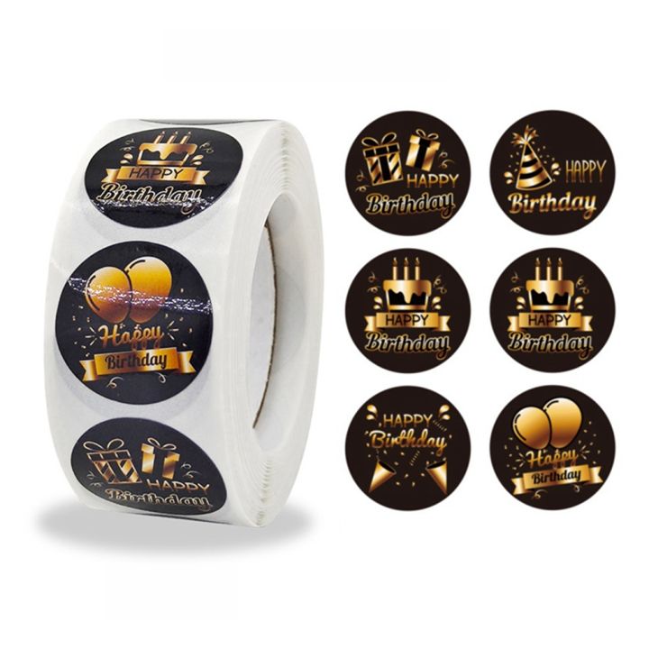 100-500pcs Black Golden Happy Birthday Stickers Gold Foil Birthday ...