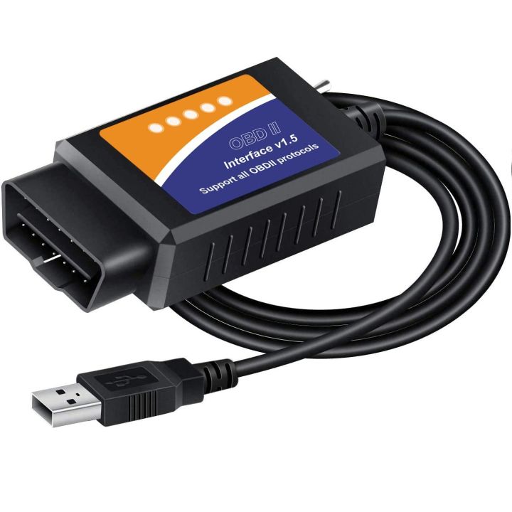 OBDII USB V1.5 Scanner OBD2 Adapter Diagnostic Cable for Multi-Brands ...