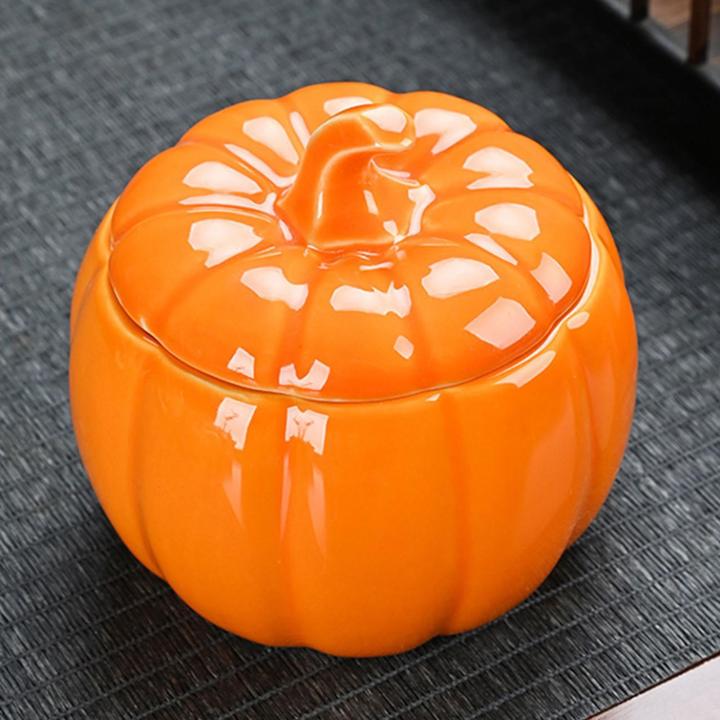 Small Ceramic Pumpkin Jar with Lid - Airtight Food Storage Container ...