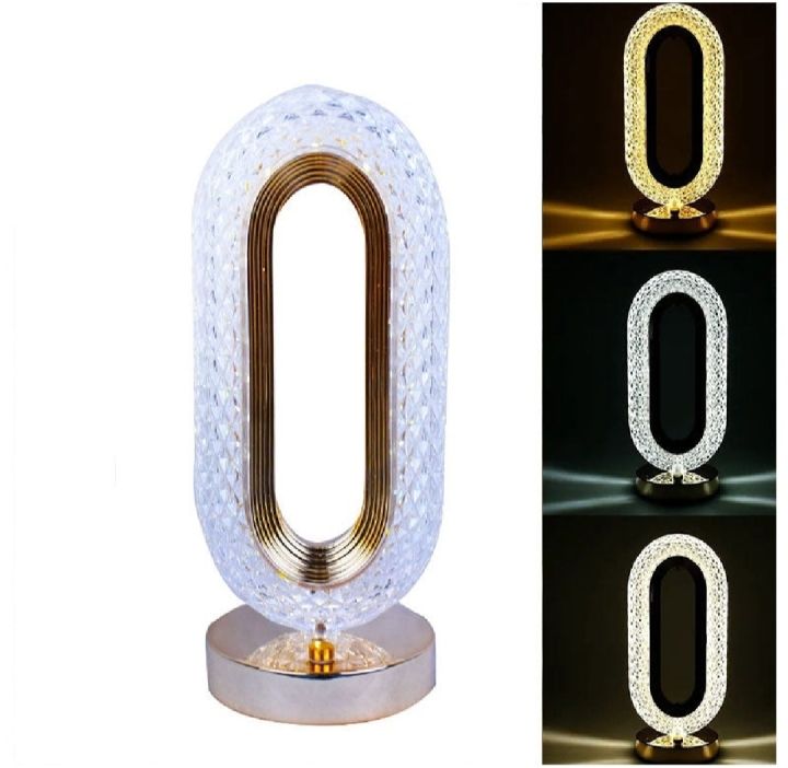 Rechargeable Luxury Oval Shaped Crystal Table Lamp With 3 Colors Touch ...