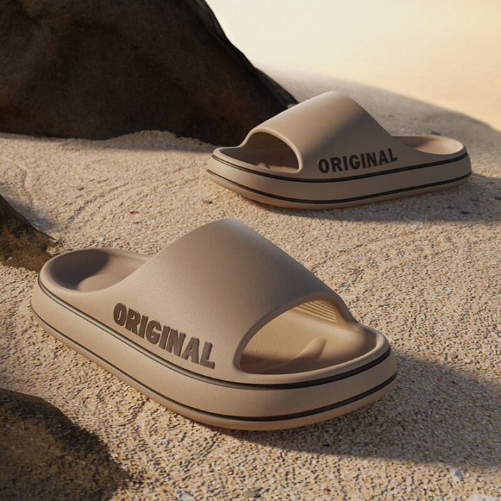 Feslishoet Women Letter Slippers Beach Slides Solid Color Mens Thick ...
