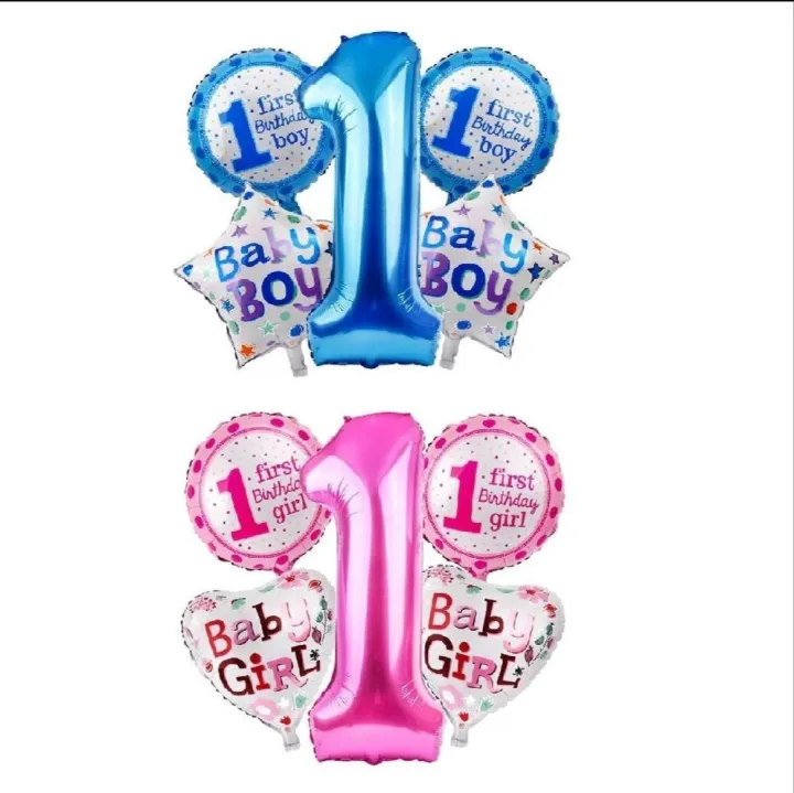 First Birthday Foil Balloons set 5 pcs Blue Pink Number One Ball | Daraz.pk