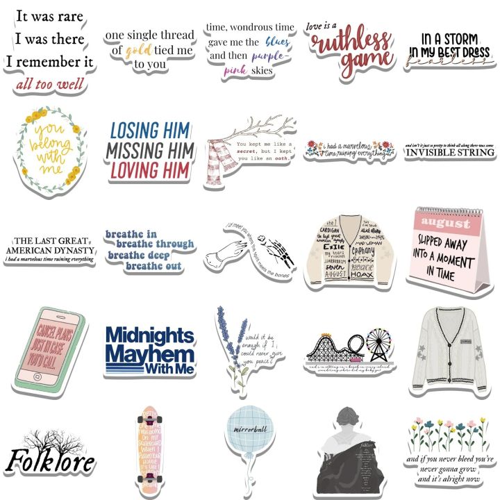 52PCS New Trendy Cartoon Taylor Lyric Graffiti Helmet Cool Skateboard ...