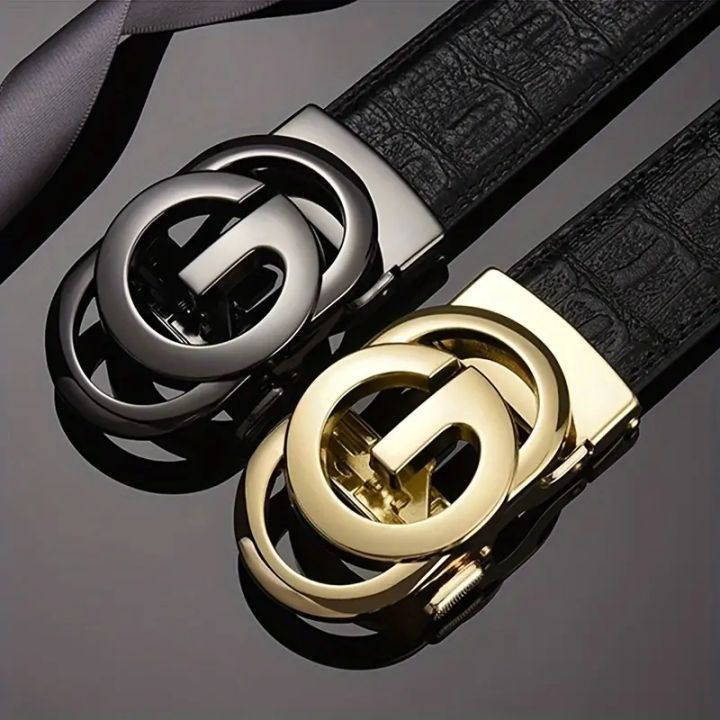 Men belt Leather Belt Metal Alloy Automatic Buckle Brand Luxury Design ...