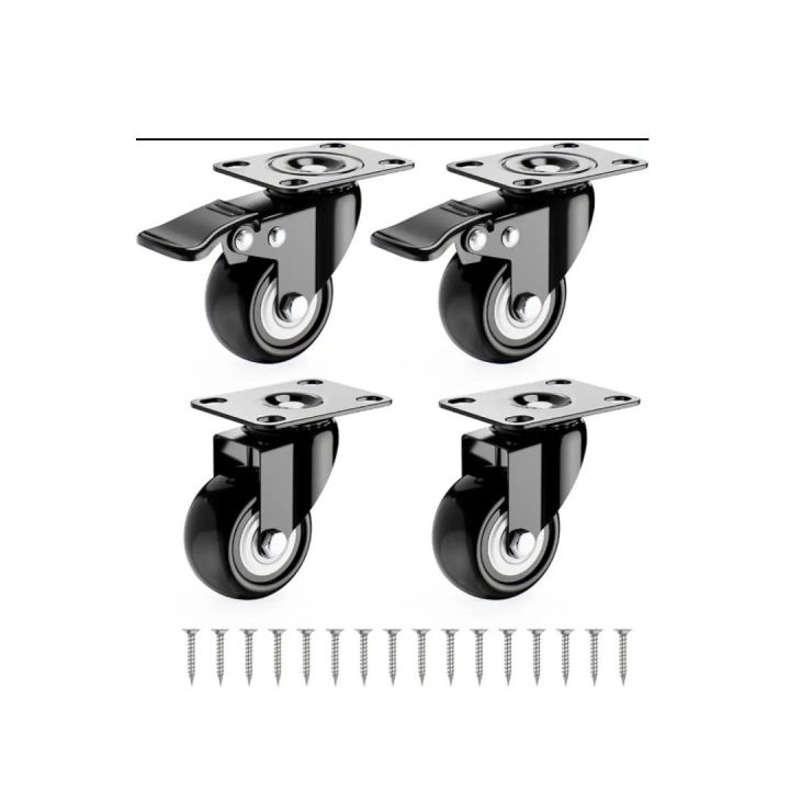 4Pcs 2 Inch Heavy Duty Caster Wheels PU Rubber Swivel Casters with 360 ...