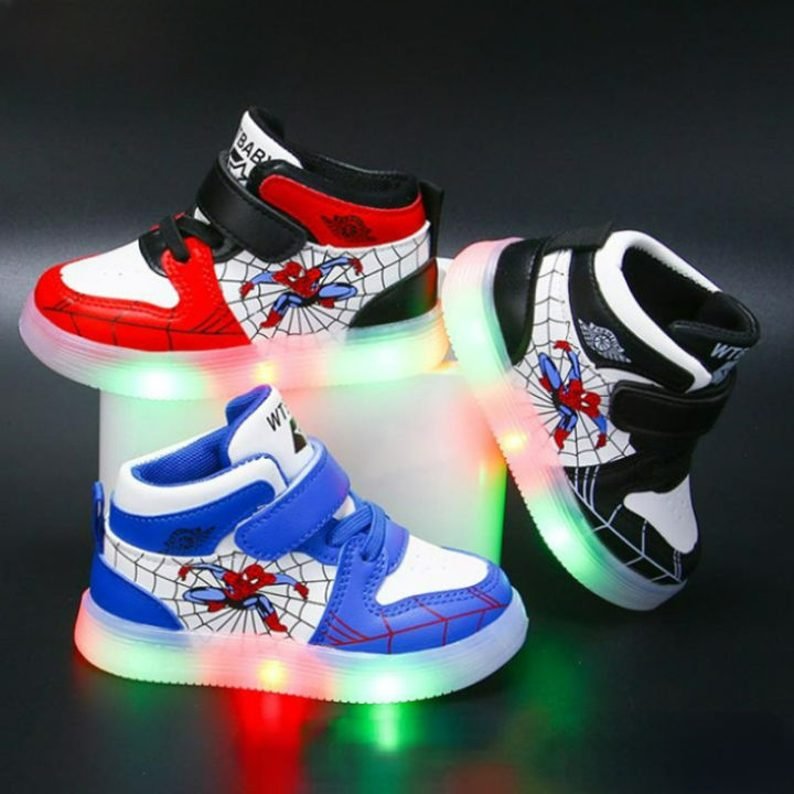 Disney Children's Led Light Shoes Fashion Aoger Spiderman Boys Sneakers ...