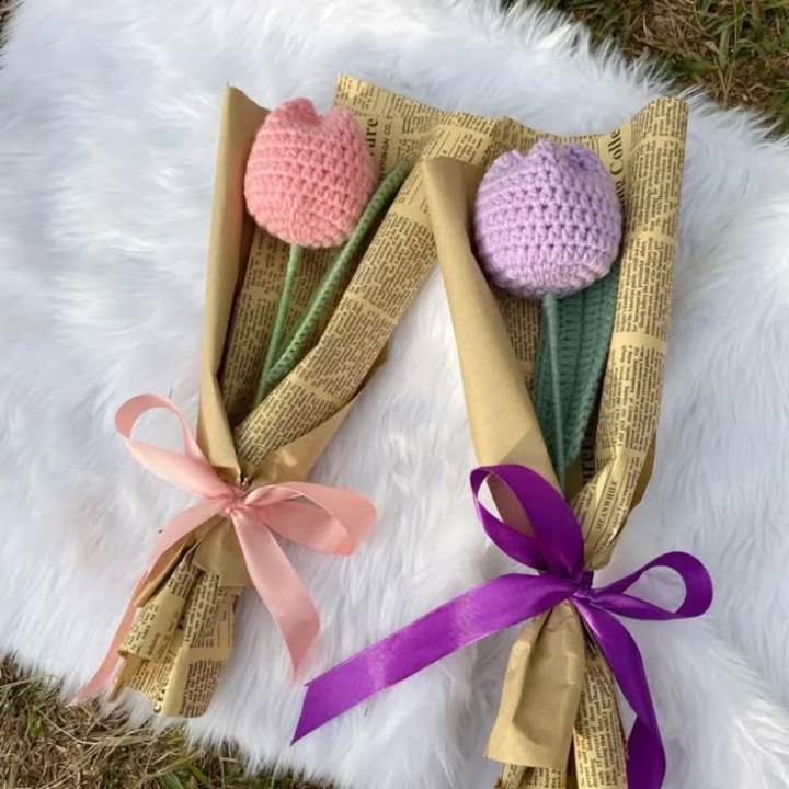 crochet tulip bouquet, handmade tulip bouquet | Daraz.pk