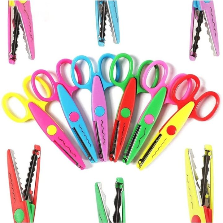 1/6PC Creative Wavy Pattern Safety Scissors Student Plastic Laciness ...
