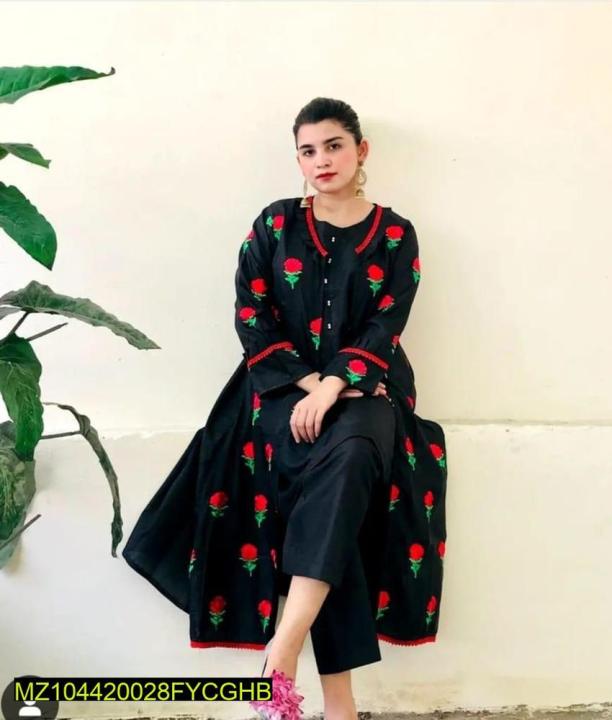 3 pcs woman's stitched katan silk Embroiderd Gown suit | Daraz.pk