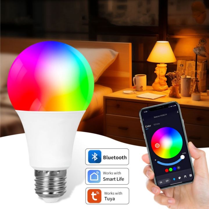 E27 Tuya Bluetooth Smart LED Bulb Light 18W 15W 9W AC 220V RGB Lamp APP ...