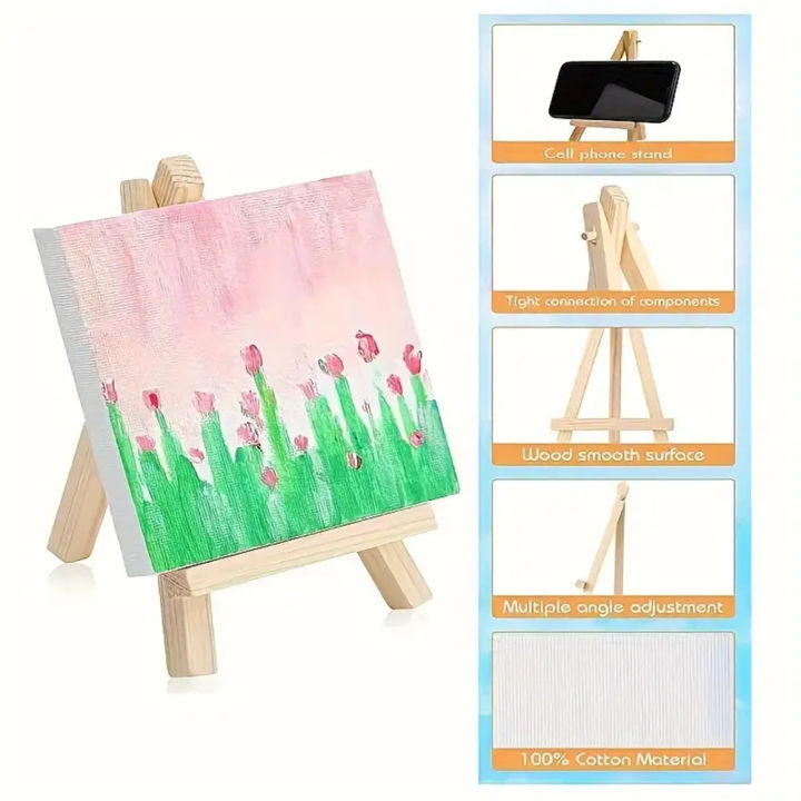 Mini Canvas and Easel Set - Compact Wooden Tabletop Display Stand ...