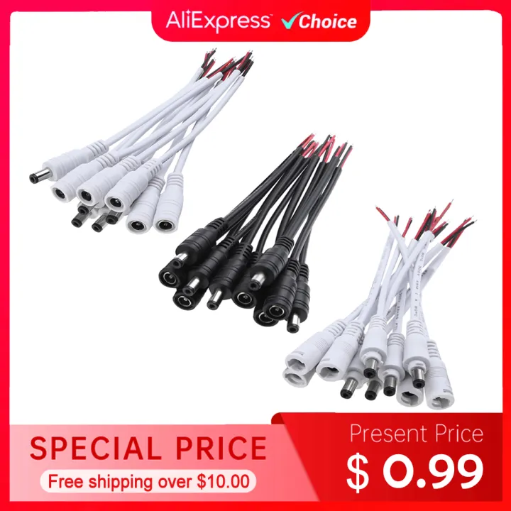 5/10 Pcs 5.5x2.1mm DC Male Female Power Plug Cable Wire Jack Adapter ...