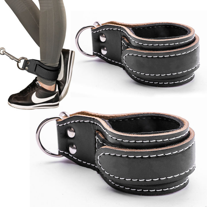 Leather Ankle Strap Cuffs Adjustable For Cable Machine Attachment Home ...