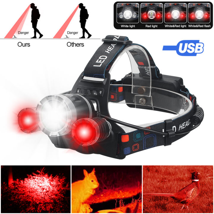 Hunting Headlamp Red+White Dual Light Rechargeable Fixed Focus ...