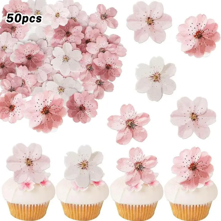 60 Pcs Edible Flowers Cake Topper Cupcake Toppers Decorations Wafer ...