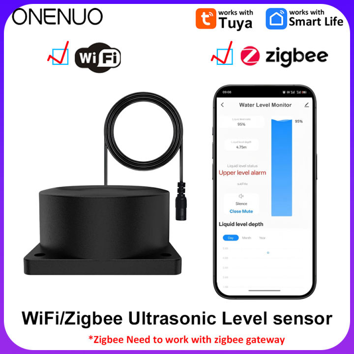 Tuya App WiFi or ZIgbee Wireless Liquid Monitor Sensor Ultrasonic Depth ...