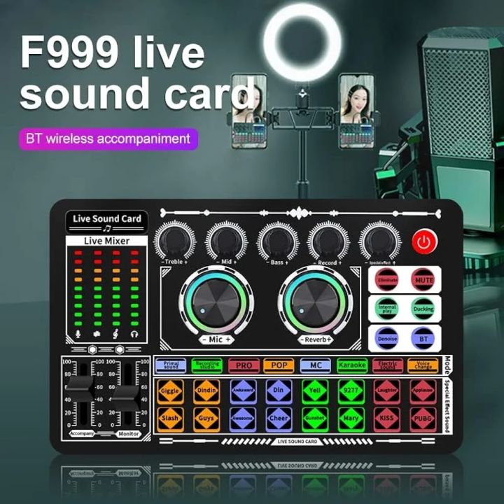 F999 Live Sound Card | Professional Audio Mixer for Streaming, Gaming ...