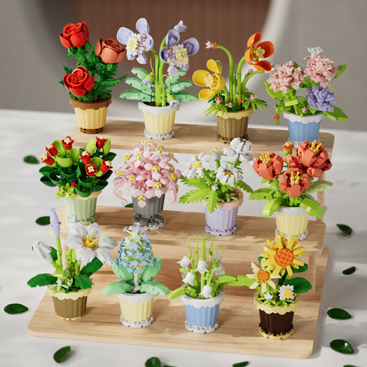 Building block flower potted plant assembly toy decoration micro ...