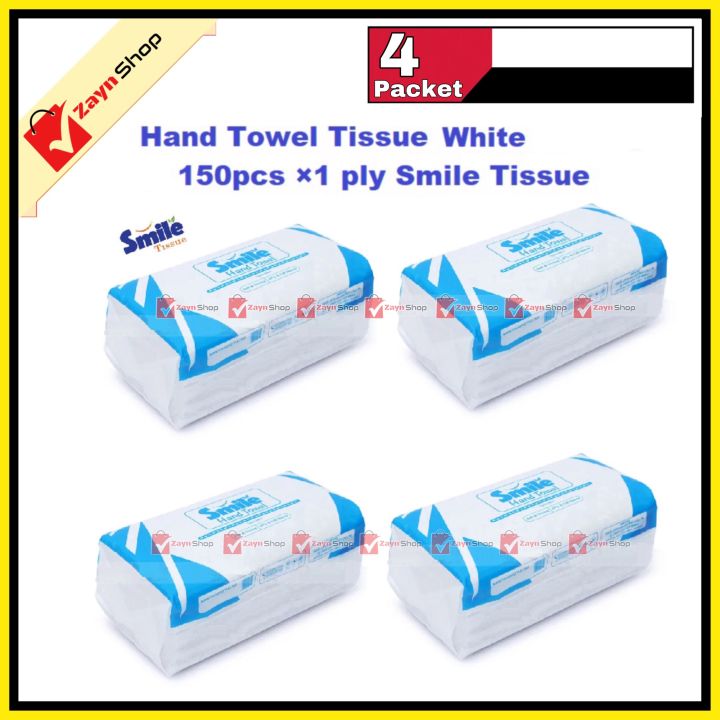 Smile Hand Towel Tissue - White-150pcs ×1 ply Smile Tissue pack of 4 ...