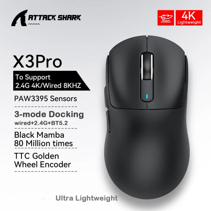 ATTACK SHARK X3Pro X3 8K Wireless Gaming Mouse 26K DPI Tri-Mode Bluetooth Wired 2.4G Ultra-Light ...