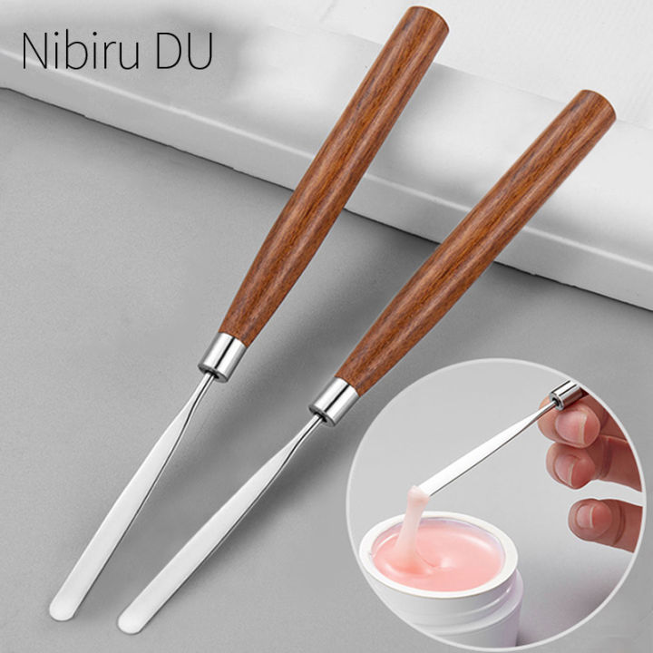 Stainless Steel Pigment Mixing Spatula Wooden Handle Nail Art Makeup ...