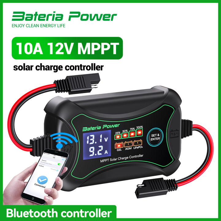 10A MPPT Wireless Solar Charge Controller with BT, Bateria Power 12 ...