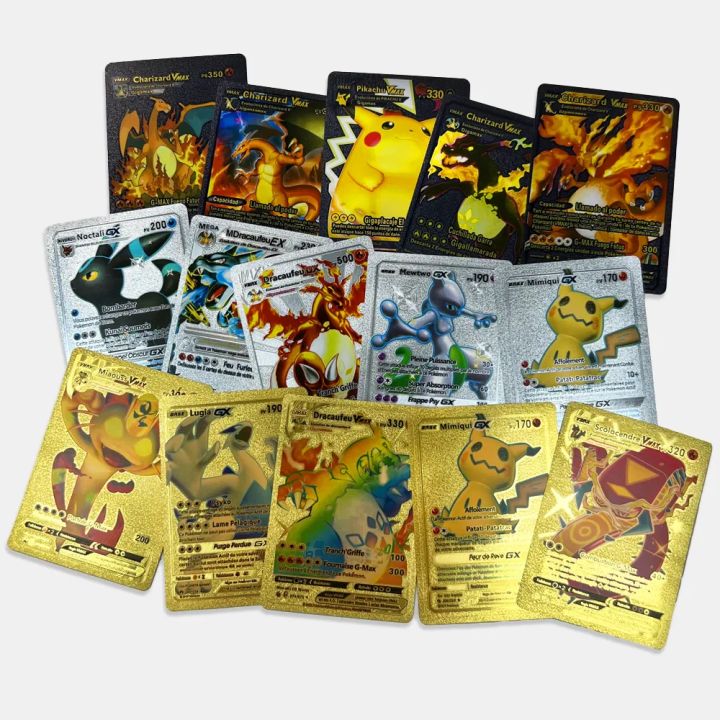 55pcs Pokemon Gold Foil Anime Cartoon Pokemon English Version Tog Cards ...
