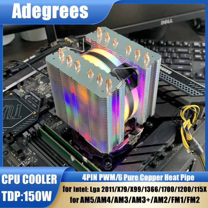 CPU Air Cooler 6 Heat Pipes PC Procesor RGB 90MM Cooling Fan for Intel ...