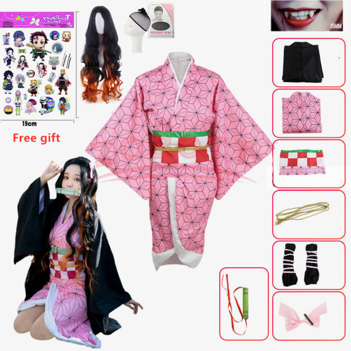 Anime Demon Slayer Nezuko Cosplay Costume Kimono Kimetsu No Yaiba ...