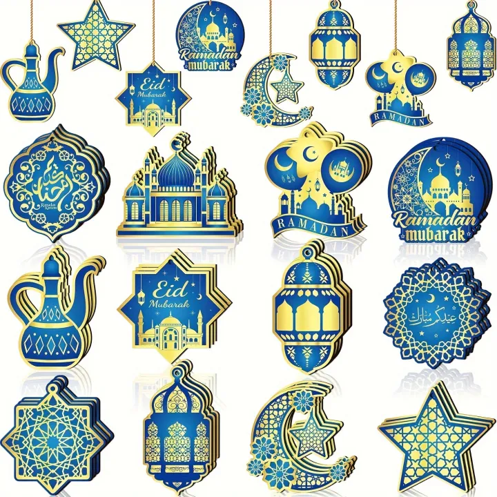 24 Pcs Ramadan Ornaments Eid Mubarak Ornaments Hanging Castle Lantern ...