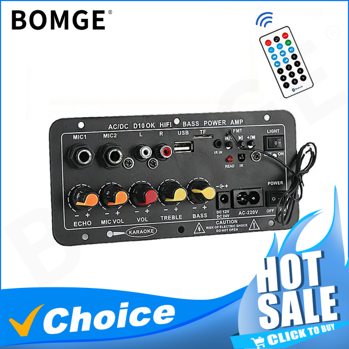 110V 220V 12V Digital BT Amplifier Board Subwoofer Dual Microphone ...