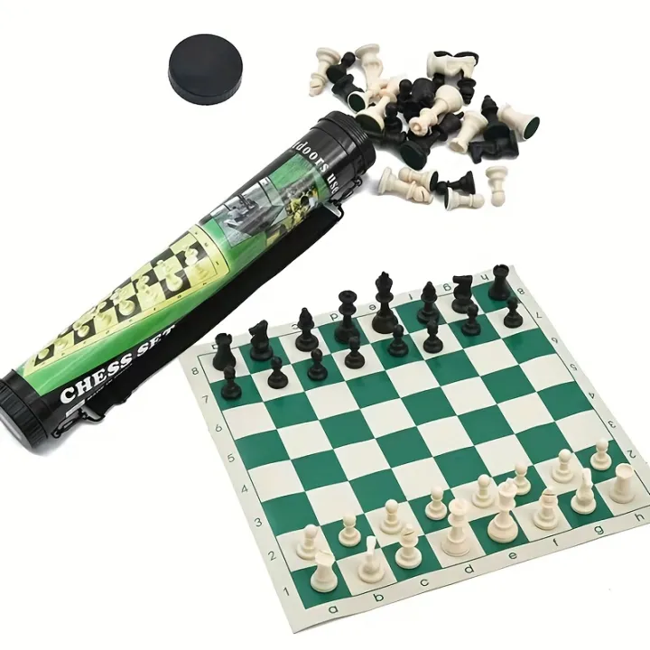 Outdoor Travel Portable Chess Set Barrel Folding Chessboard Plastic ...