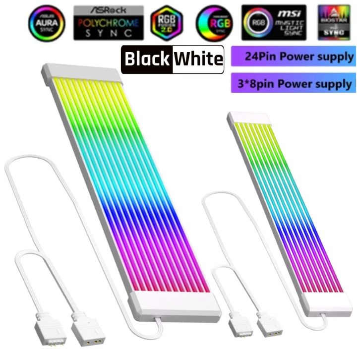 5V 3Pin RGB LED Light Strip Bar 8/24PIN Motherboard Power Extension ...