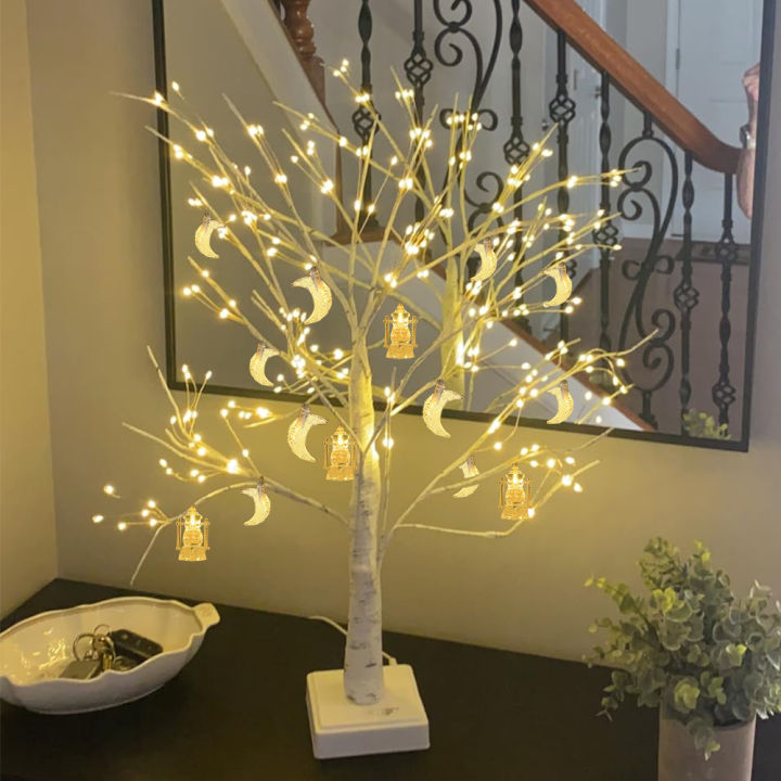 Ramadan Decoration 2025 Lighted Birch Trees Star Moon String Lights Eid ...