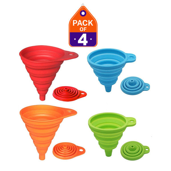 Kitchen Silicone Collapsible Funnel Pack of 4 & 1 Large,Flexible ...
