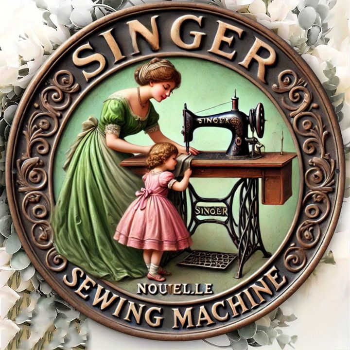 Vintage-Style 7.8 Inch Metal Singer Sewing Machine Sign Plaque ...