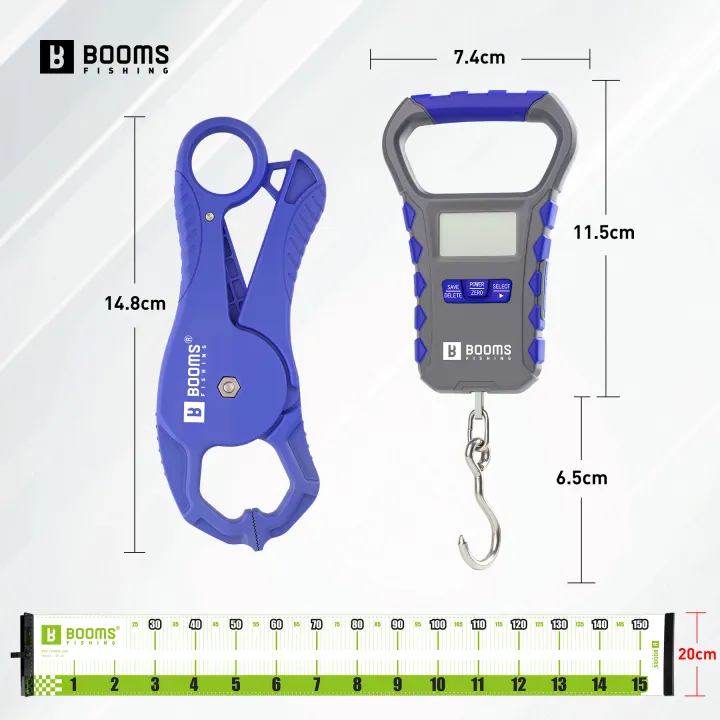 Booms Fishing 150cm Waterproof PVC Measuring Fish Ruler Fish Gripper and Rechargeable 30KG ...