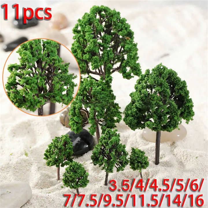 11Pcs Green Tree Model Mixed Size Artificial Trees Train Railway ...