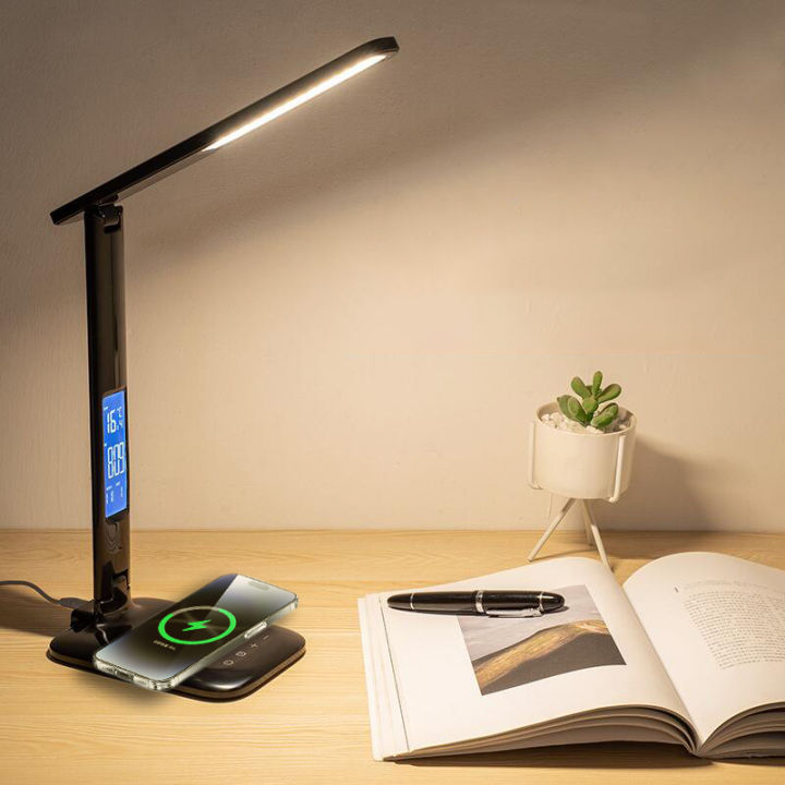 LED Desk Lamp Multifunction For Cell Phone Charger Alarm Clock Table ...