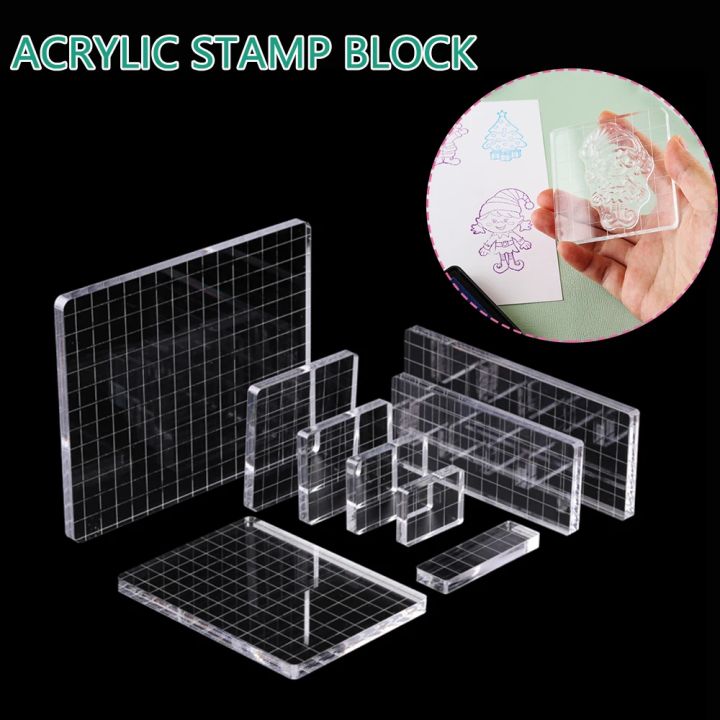 Clear Acrylic Stamp Block Thick 9 Sizes Transparent Grid Seal Stamp for ...