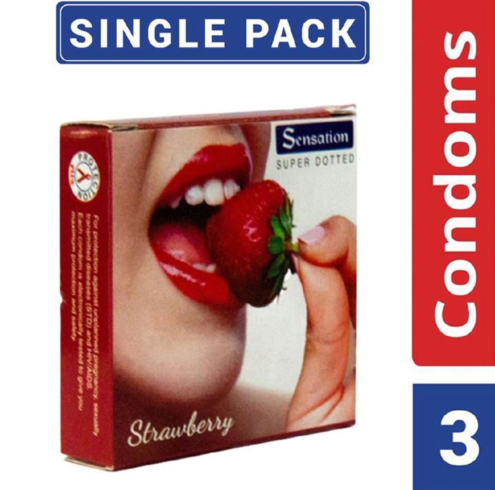 Sensation Super Dotted Strawberry Condom - Single Pack 03 Pieces | Daraz.com.bd