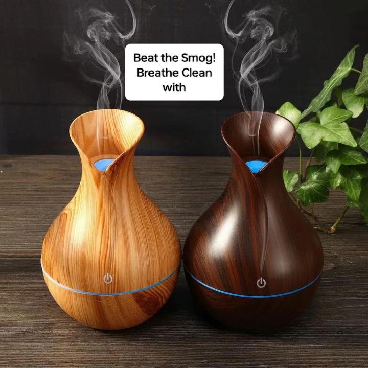 Air Humidifier Ultrasonic USB Aroma Diffuser Wood Grain-LED Light ...