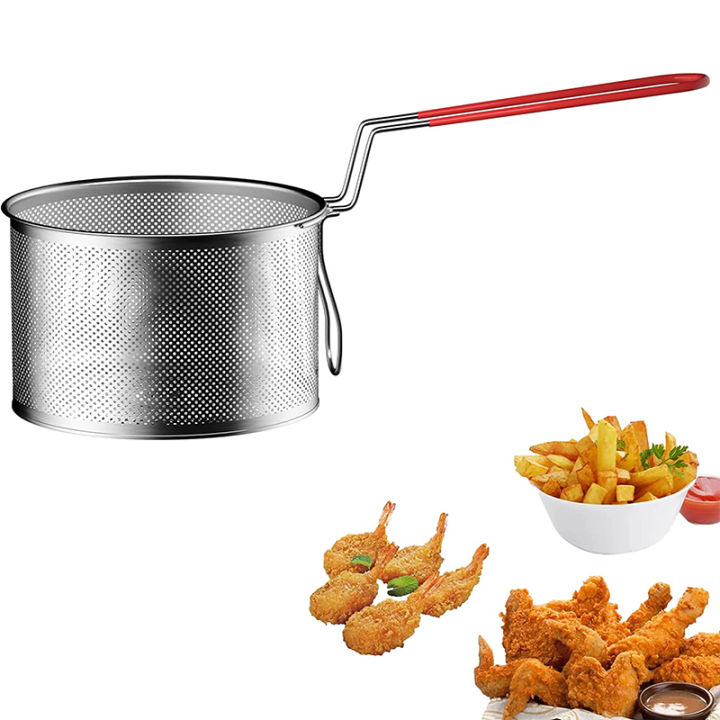 LMETJMA Deep Fryer Basket Round Stainless Steel Fry Baskets With ...