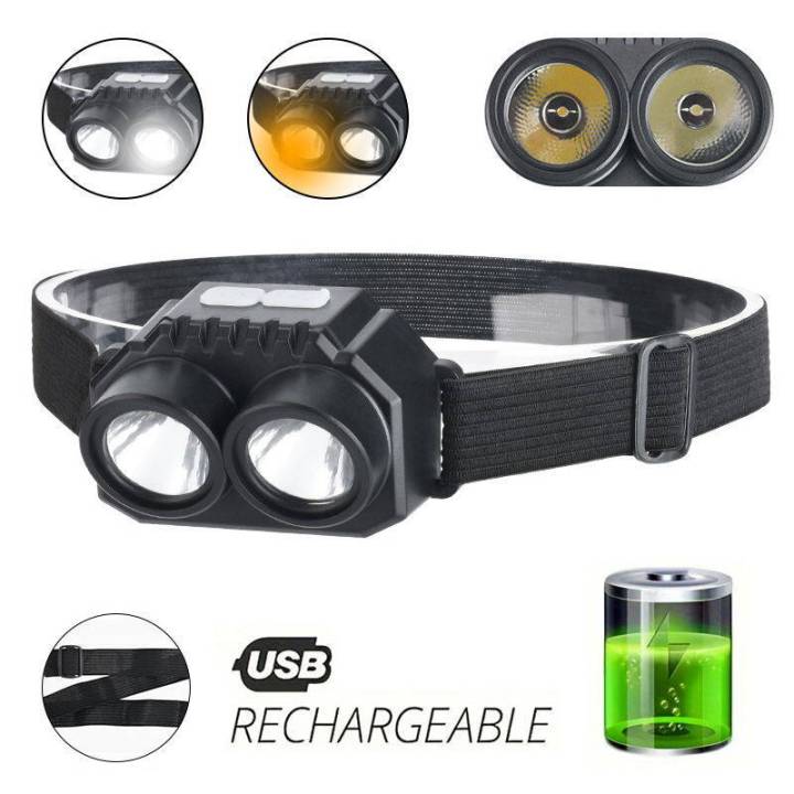 Small rechargeable powerful yellow white headlight USB connector ...