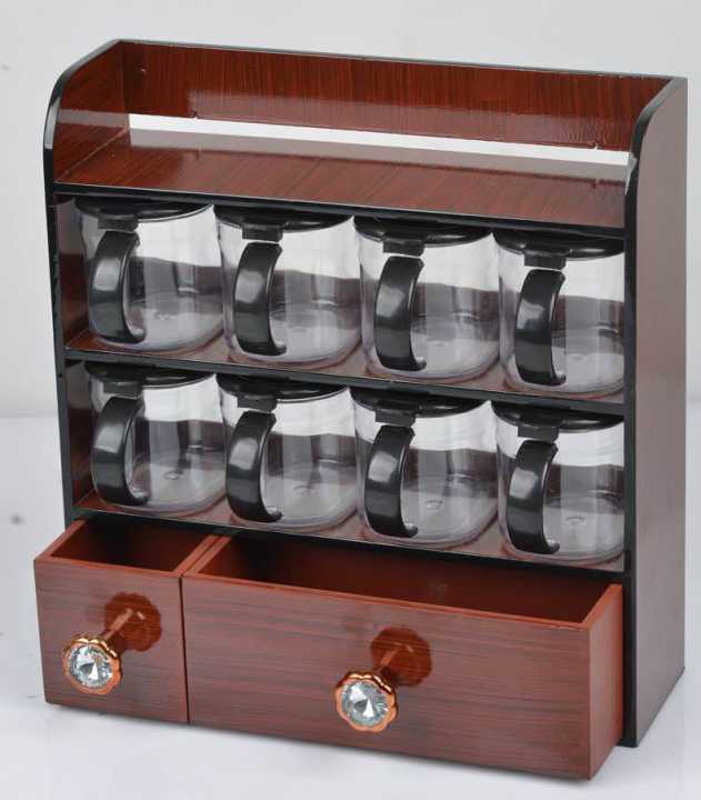 Wooden Combined Spice Rack with 8 Crystal Airtight Jars | Stylish ...